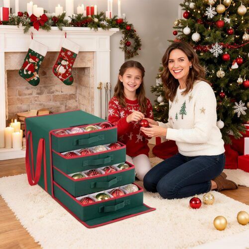 Christmas Ornament Storage Box with Adjustable Dividers $13.49 After ...